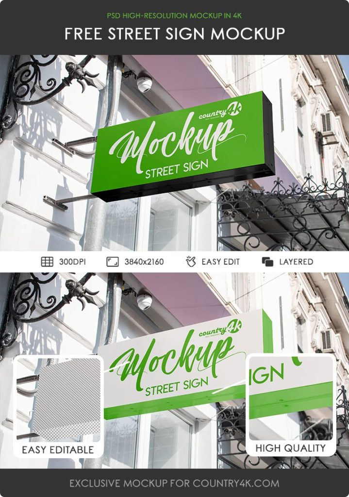 Free Street Sign MockUp - Country4k