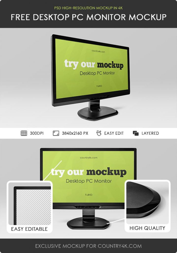 2 Free Desktop PC Monitor Mockups - Country4k
