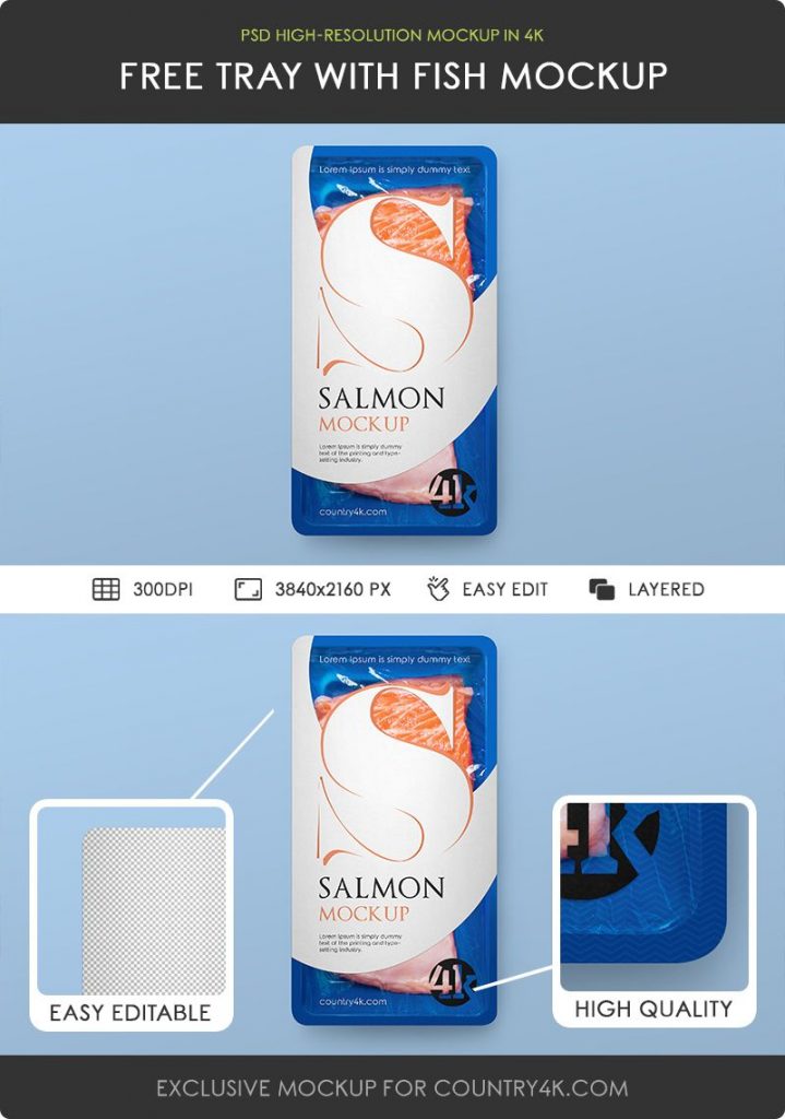 Free Tray with Fish Mockup - Country4k