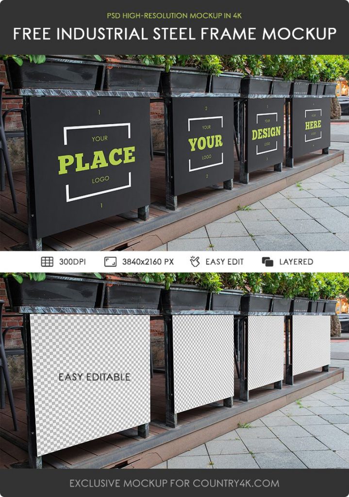 Free Industrial Steel Frame Mockup - Country4k