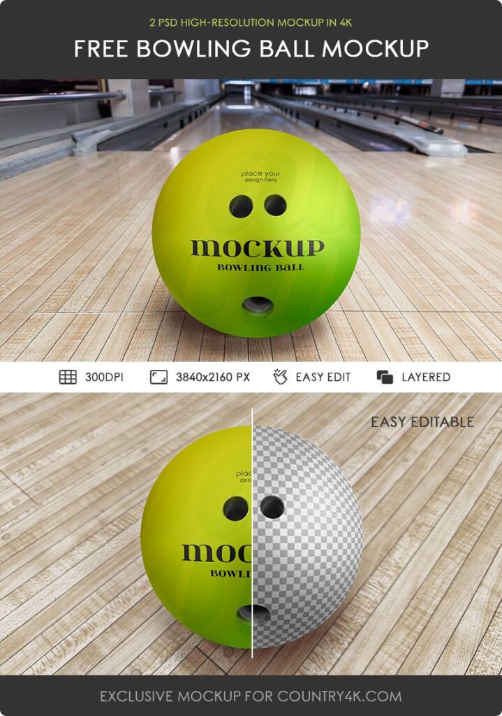 Bowling Ball - 2 Free Mockups PSD - Country4k