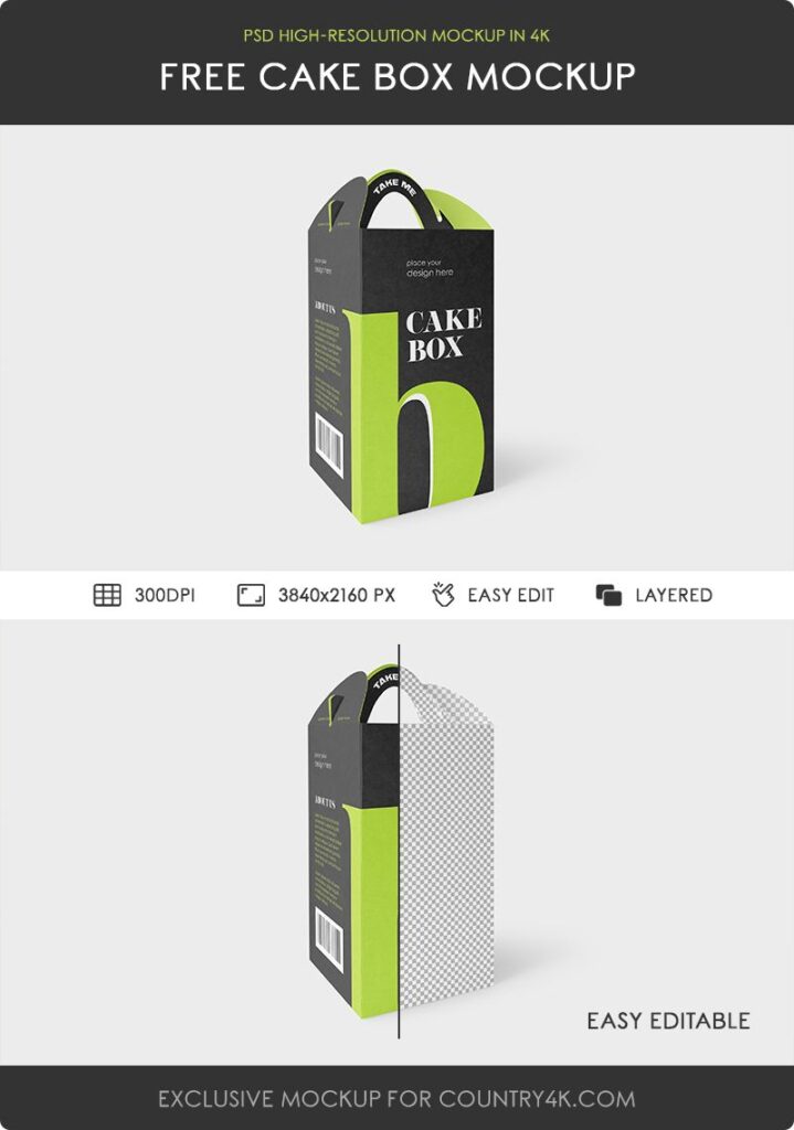 Cake Box - Free Mockup PSD - Country4k