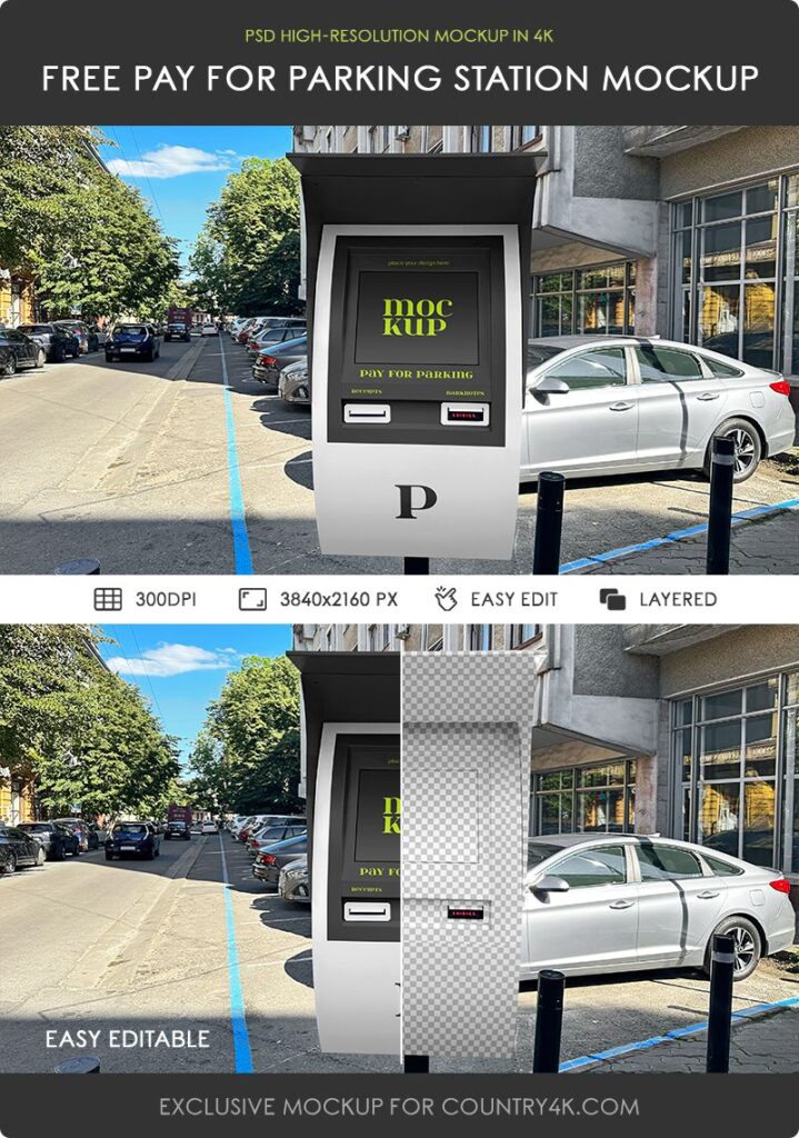 Free Pay for Parking Station Mockup - Country4k
