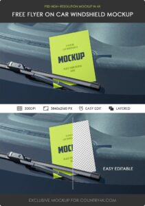 Free Flyer on Car Windshield Mockup - Country4k