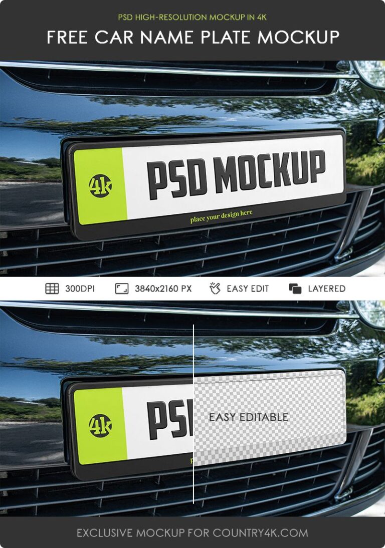 Free Car Name Plate Mockup - Country4k