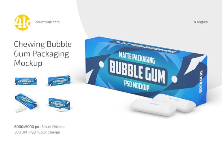 Chewing Bubble Gum Packaging Mockup Set - Country4k
