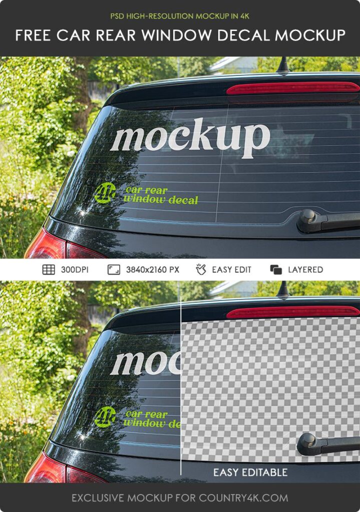 Free Car Rear Window Decal Mockup - Country4k