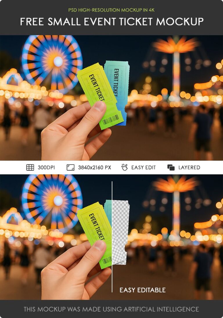 Free Small Event Ticket Mockup - Country4k